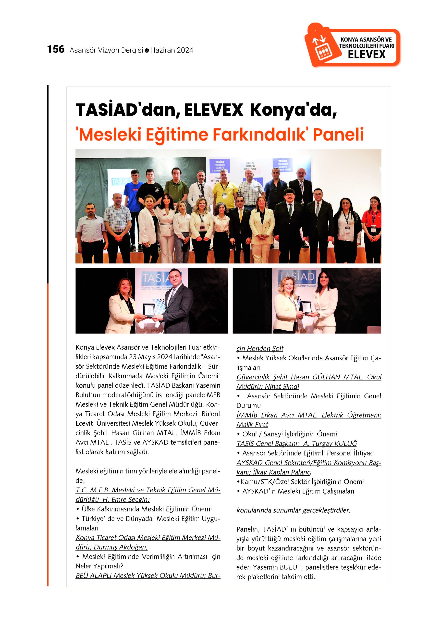 TASİAD'dan, ELEVEX Konya'da, 'Mesleki Eğitime Farkındalık' Paneli ...